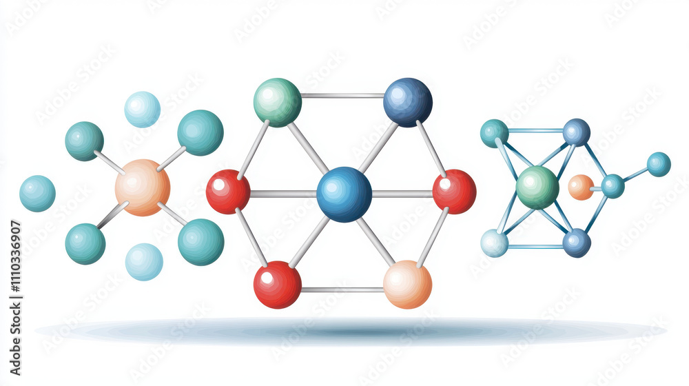 Atomic Number and Chemical Bonding. A diagram illustrating molecular structures with spheres in ...