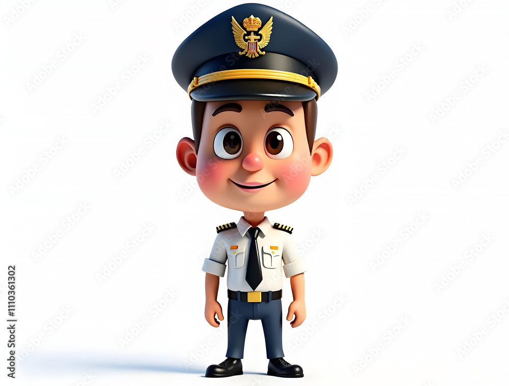Captain Pilot in Uniform: 3D Cartoon Mascot Character with Aviator Cap ...
