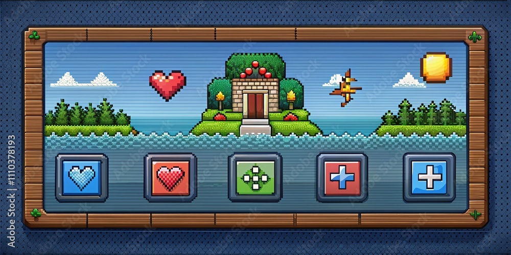 Ilustración de Stock Retro Pixel Game UI Design Featuring 8-Bit Interface Buttons, Arrows ...