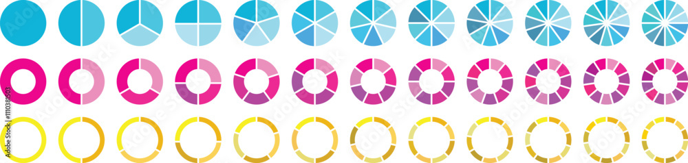 Pie chart set. Circle section graph. 1,2,3,4,5,6 segment infographic ...