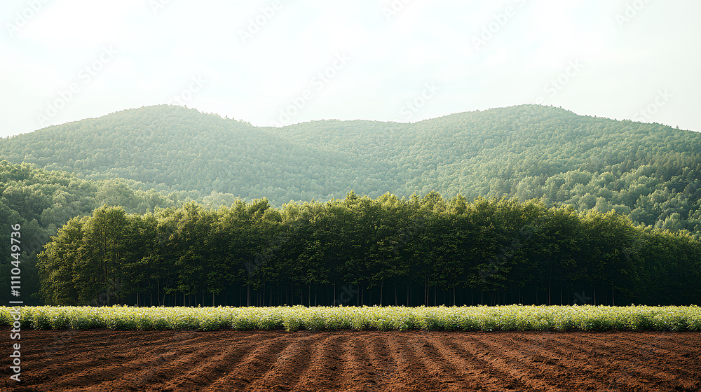 A landscape showing a barren land transitioning into a lush green ...