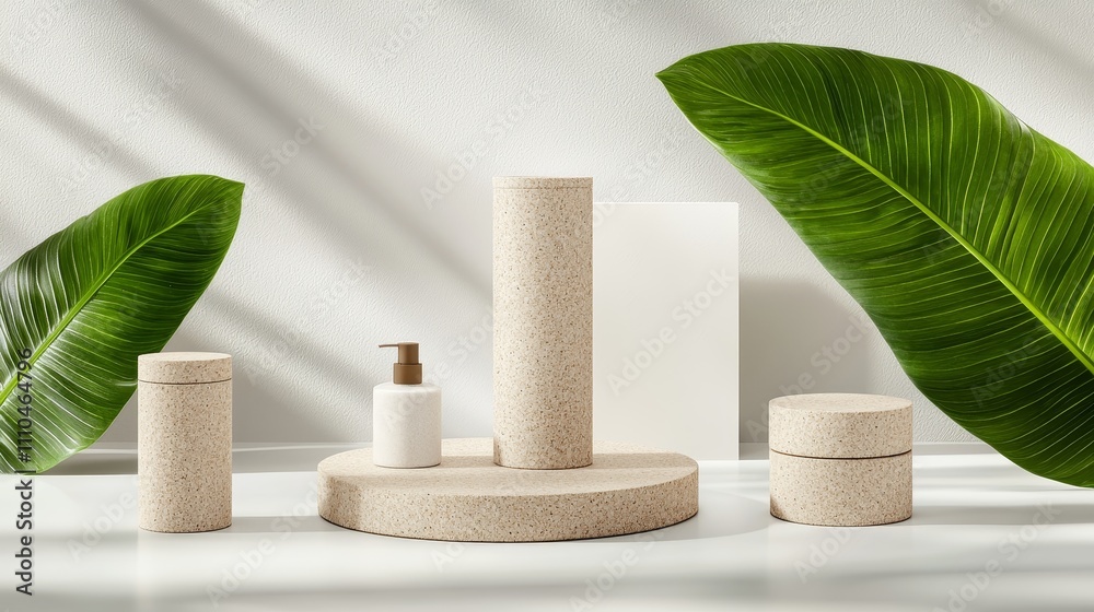 Minimalist eco-product display with soft neutral tones, natural ...