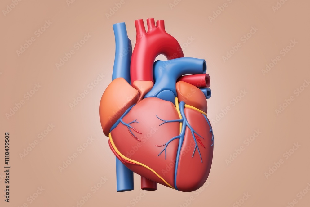 3D model of a human heart showing chambers valves and major blood ...
