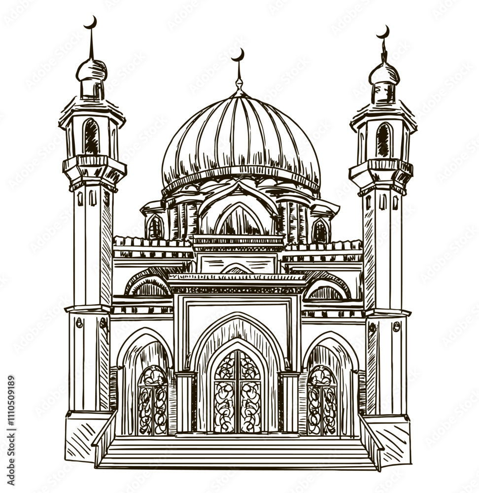 Mosque Hand drawing design. Islamic symbol sign isolated on white ...
