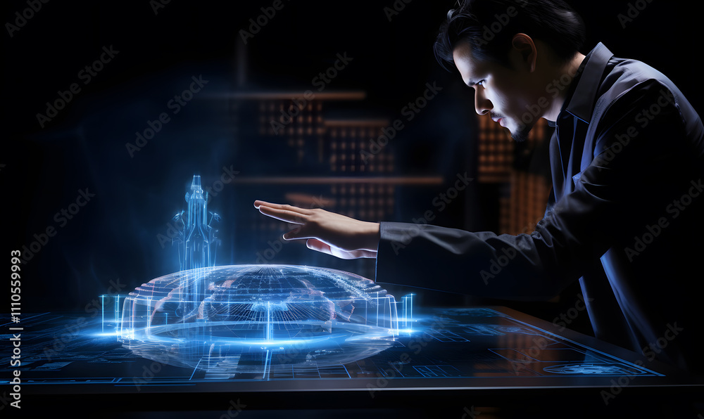 Construction engineer using augmented reality technology for the ...