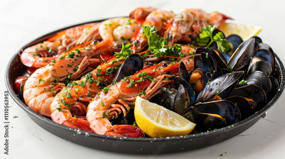 A taste of the ocean, featuring a fresh seafood platter, loaded with ...