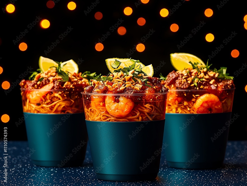 Filipino pancit malabon, noodles with shrimp, pork, and vibrant ...