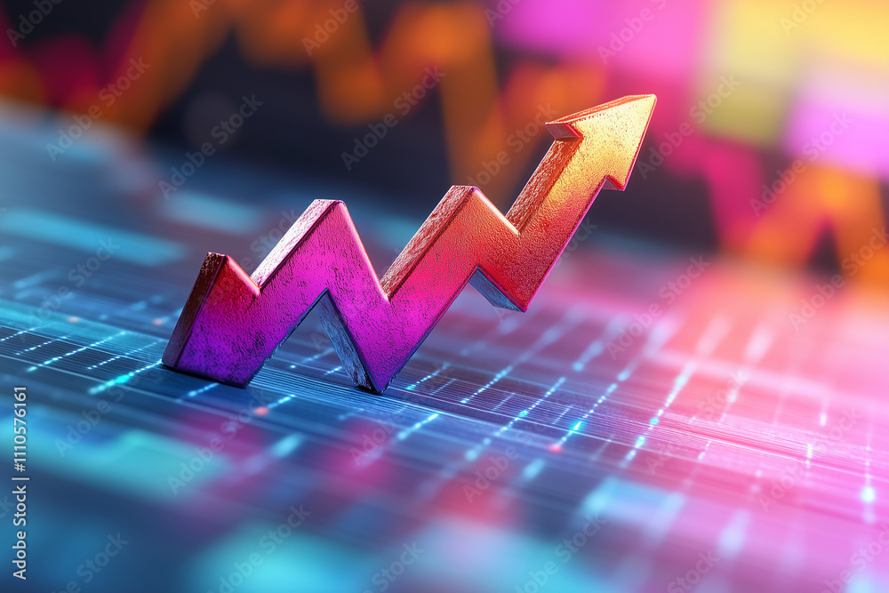 Simple 3d illustration of an arrow pointing upwards on a clean chart ...
