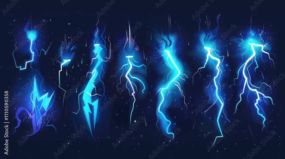 Cartoon lightning animation. Animated frames of electric strike, magic ...