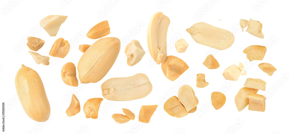 Peeled Peanuts levitating in air isolated on white background. Falling ...