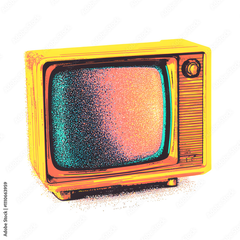 Retro television showing colorful static noise on screen, on a ...