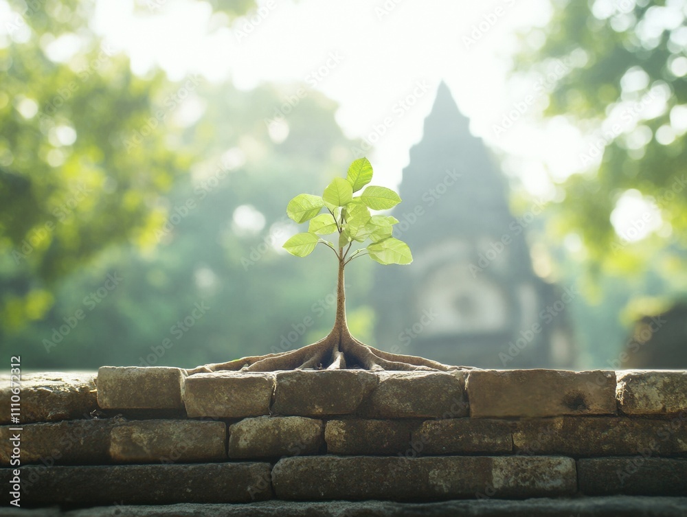 Serene Bodhi Tree Rooted in Ancient Ruins A Symbol for Bodhi Day, Earth ...
