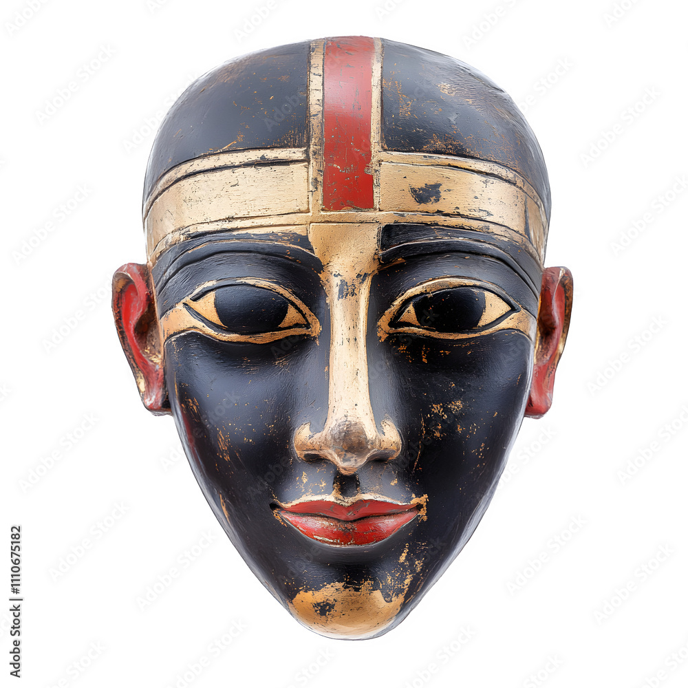 Ancient egyptian wooden ritual mask featuring a pharaoh with intricate ...