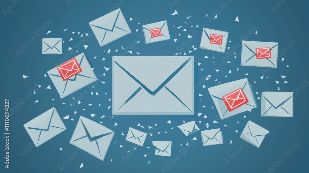 Dynamic Email Inbox Depiction with Warning Sign and Flying Envelope ...