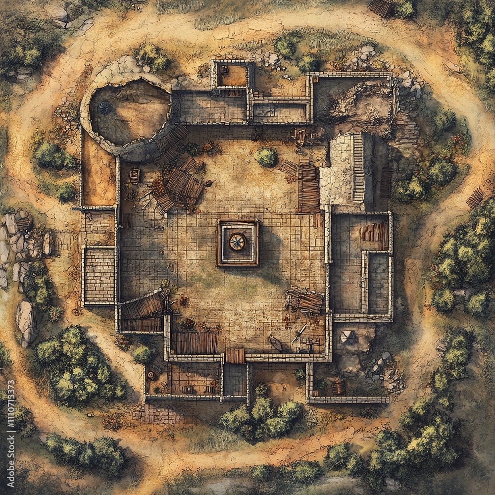 Dnd map of fort, with mage tower, jail fortress Stock Illustration ...