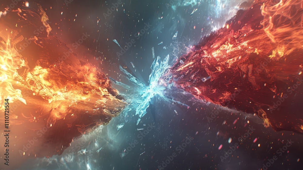 Ice vs fire in abstract art, a striking vs flowing design of cold water ...