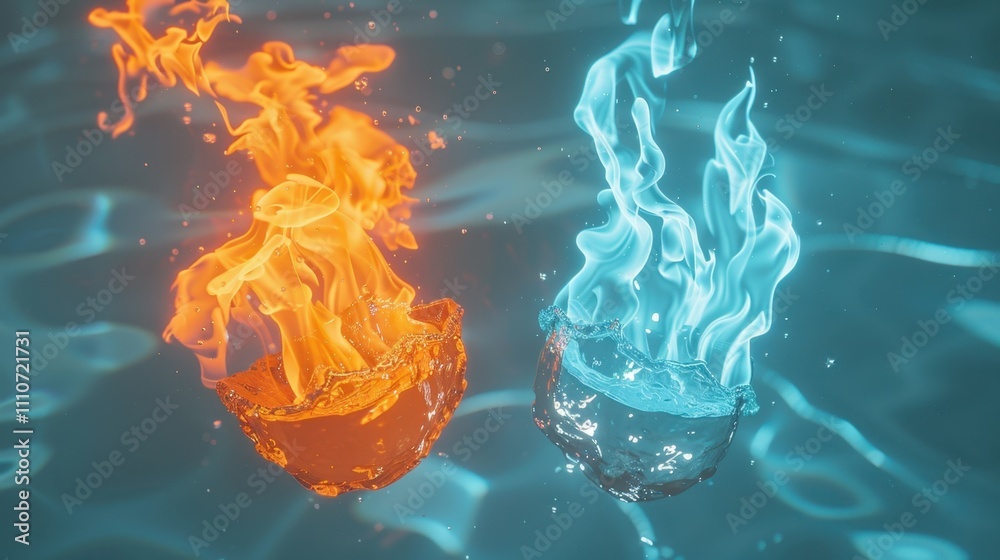 Ilustrace Ice vs fire in abstract art, a striking vs flowing design of ...