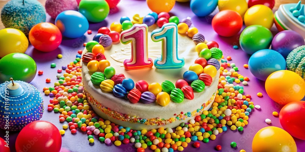 Joyful Eleventh Birthday Cake with Vibrant Icing and Colorful Number 11 ...