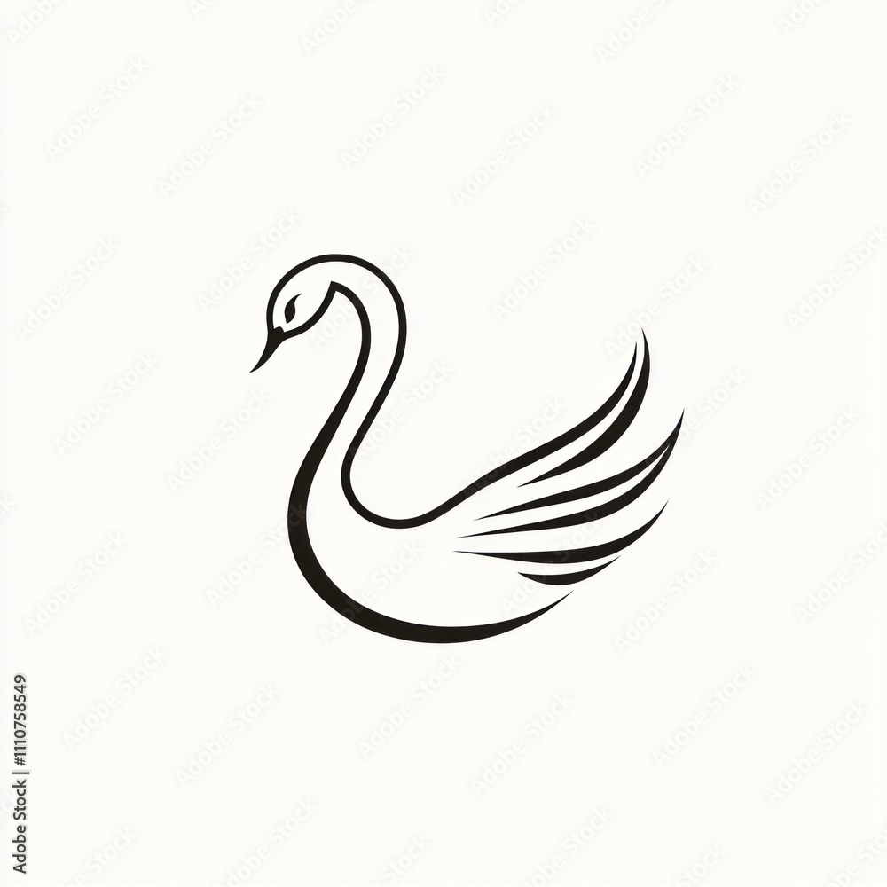 Elegant stylized swan illustration, black lines on white background ...