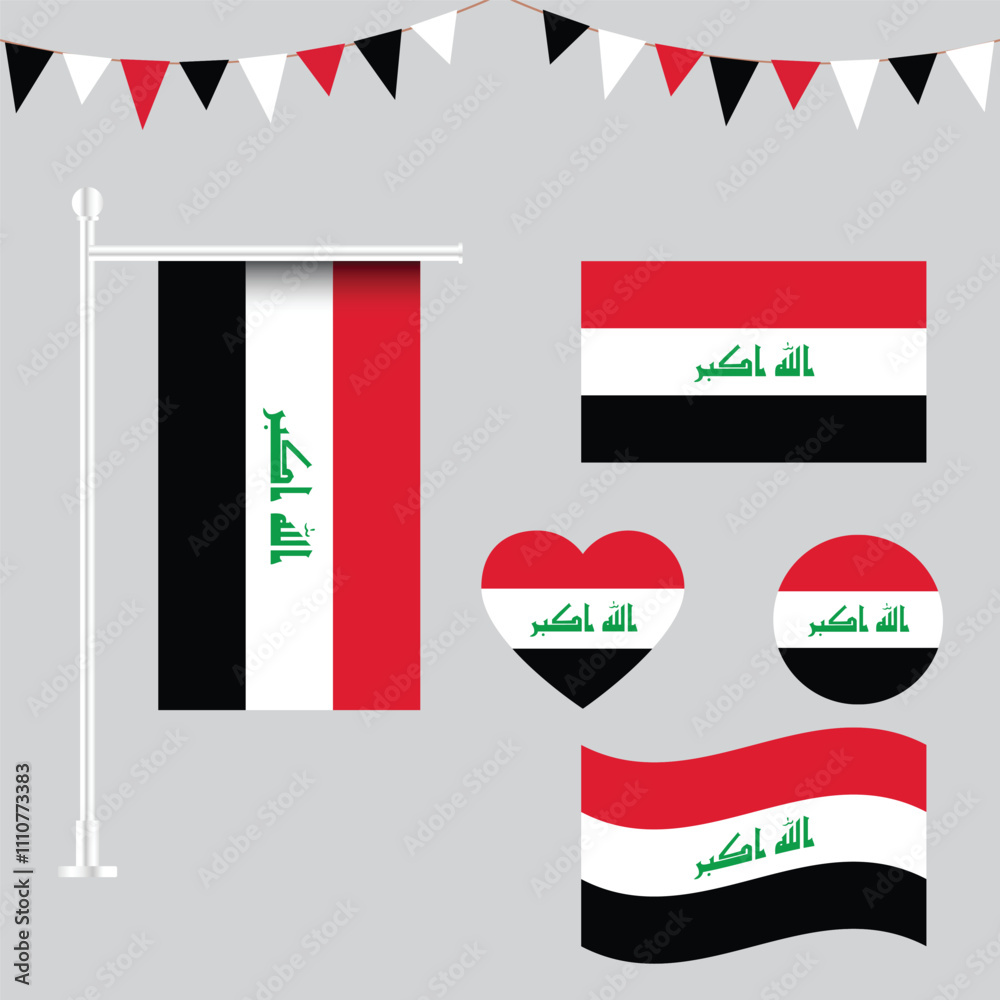 Collection of Iraq flag emblems and icons in different shapes Stock ...