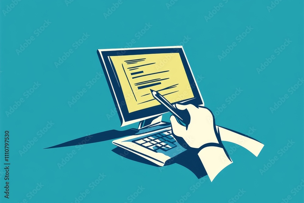 Hand Using a Stylus to Fill out a Form on a Desktop Computer Stock ...