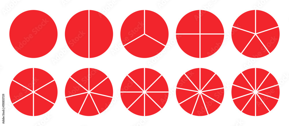 Infographic icons circles set divided radius in red color vector image ...