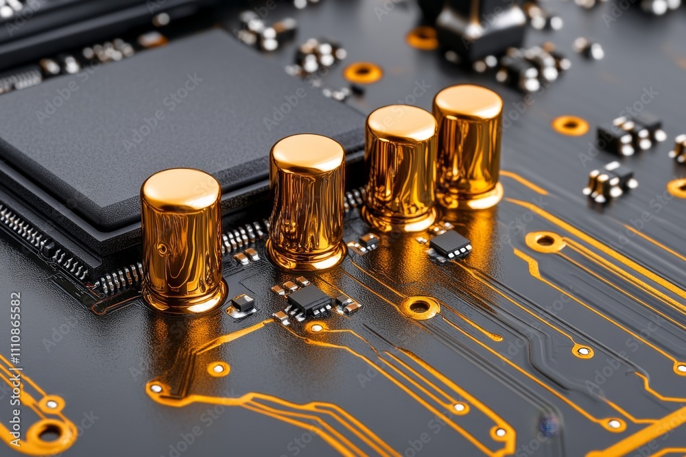 A macro photo of soldered joints near a CPU socket on a motherboard ...