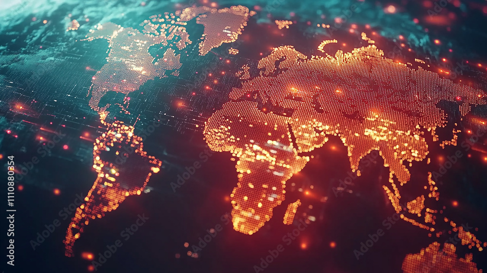 modern light glowing world technological map with communication ...