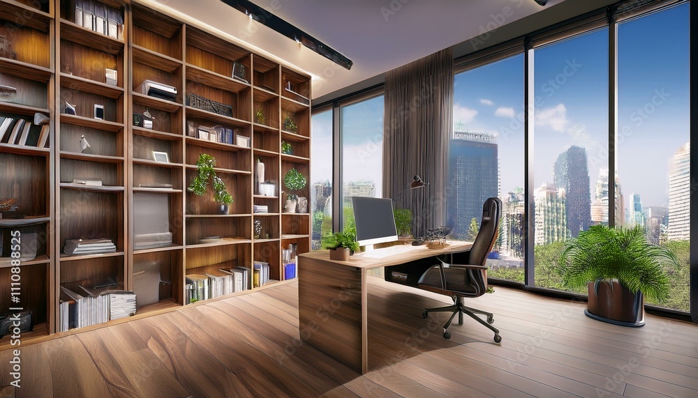 zoom virtual background of office room with bookcase professional ...