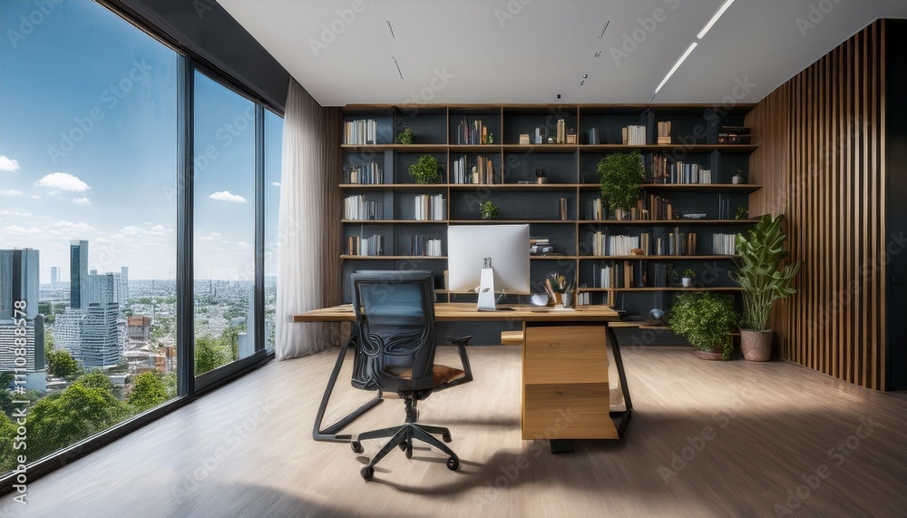 zoom virtual background of office room with bookcase professional ...