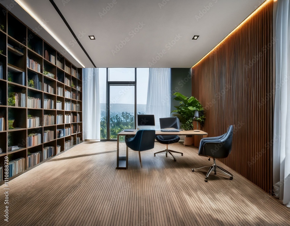 zoom virtual background of office room with bookcase professional ...