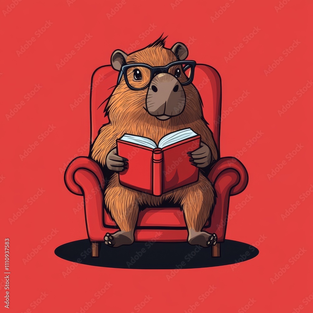 Laughing capybara reading a book, cute cartoon Stock Illustration ...