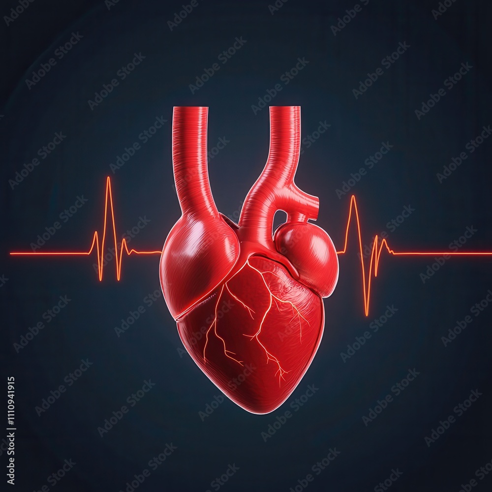 Health warning report concept. 3D rendering of a human heart with an ...