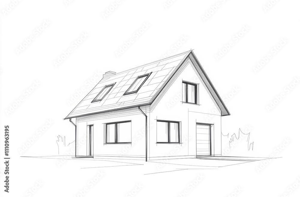 House sketch drawing, side view. Suburban family home minimalist black ...