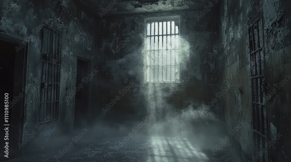 Abandoned and Eerie Prison Cell with Rays of Light Streaming Through ...