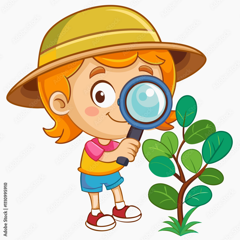 little kid using magnifier Stock Vector | Adobe Stock