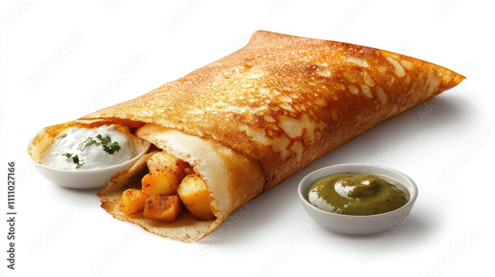 Delicious Indian-style dosa filled with crispy potatoes, served with ...