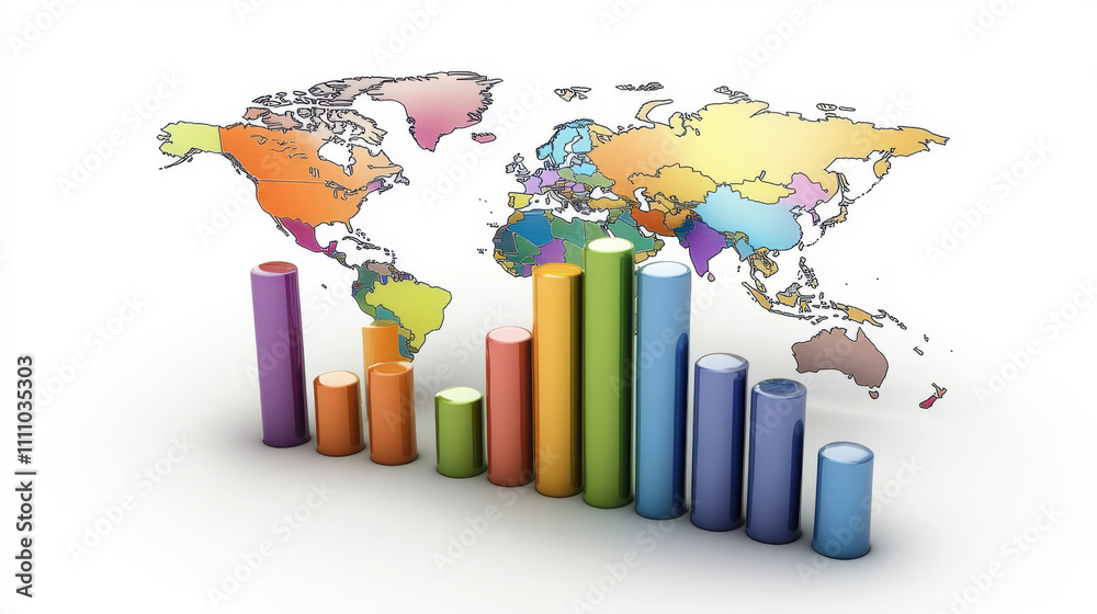 Digital 3D Bar chart with numerical values in percentage. Highlighted ...
