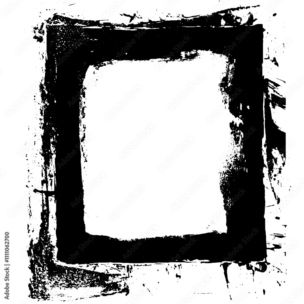 Vector distressed square frame with ink border and rough brush strokes ...