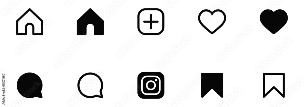 Instagram logo button, instagram icons set. home, add, icon - Social ...
