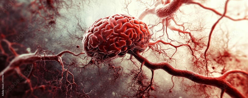 Blood Vessel Network Surrounding a Human Brain, Anatomical, Medical ...