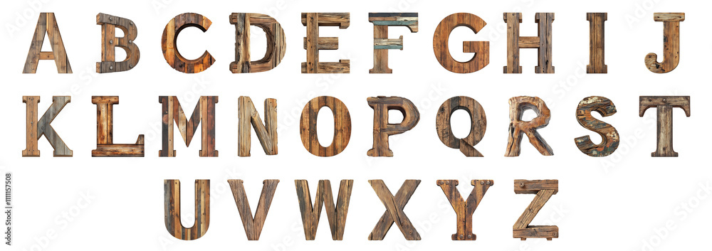 Pack Alphabets A to Z in Rustic Wood Style set Against a Transparent ...