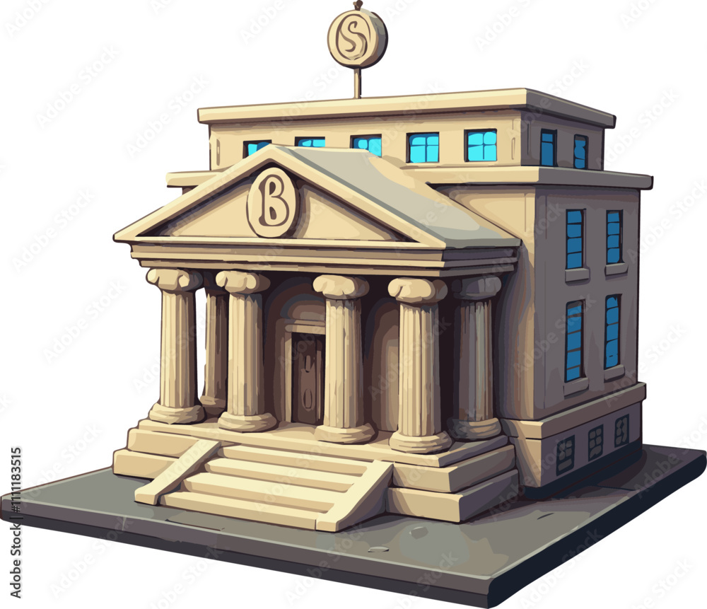 Vector illustration of a bank building on a transparent background ...