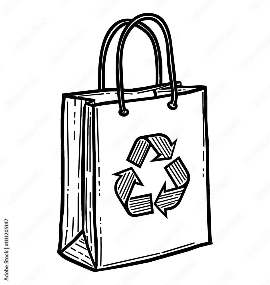 recycle paper bag plastic engraving black and white outline Stock ...