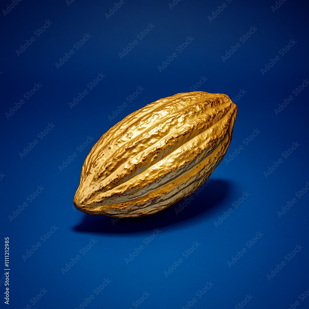 Photo Stock Golden cacao pod shining on vibrant blue background | Adobe ...