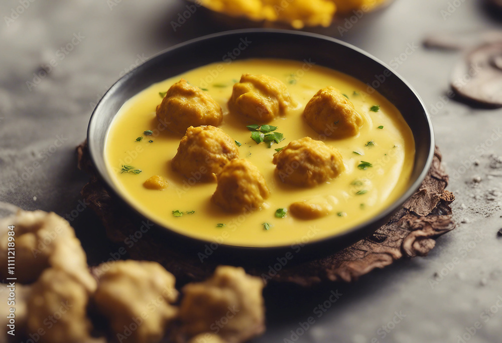 Creamy kadhi pakora as the main attraction The golden yellow kadhi with ...