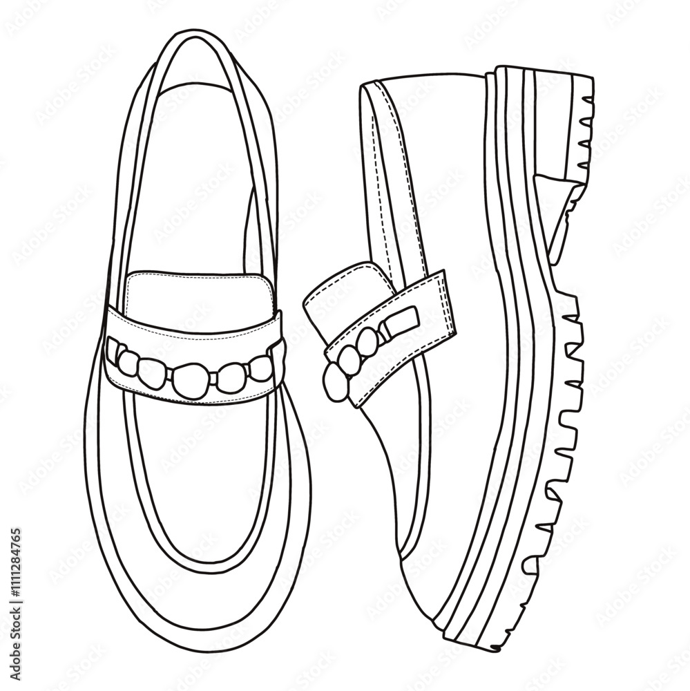 Women's Slip On Heeled Loafers, Business Casual Shoes Line art ...