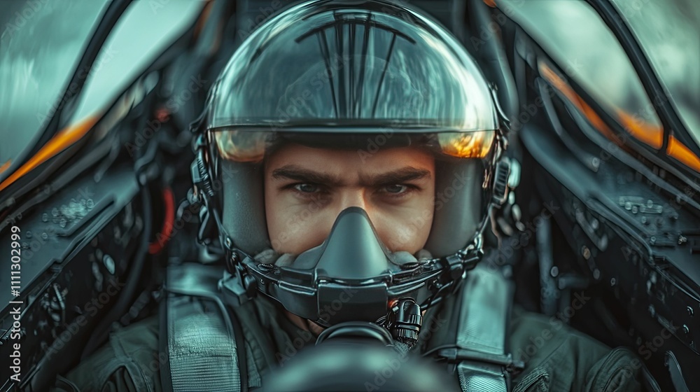 Pilot Wearing Helmet Inside Fighter Jet Cockpit Stock Illustration ...