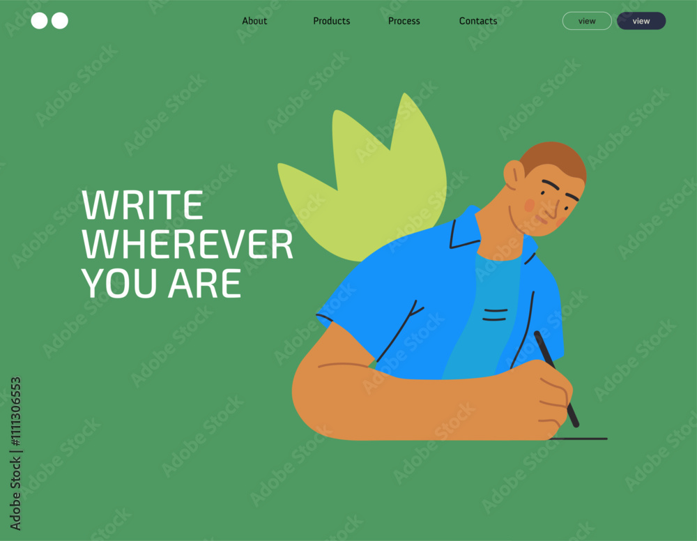 Writing people, modern flat vector concept illustration- sitting woman ...