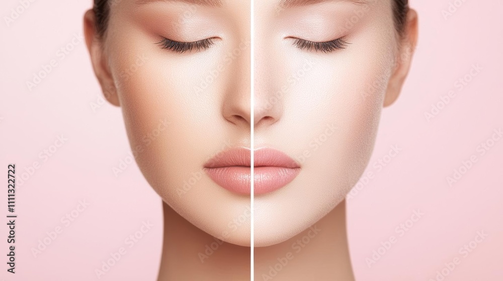 Image of a woman s face split to show natural imperfections versus ...